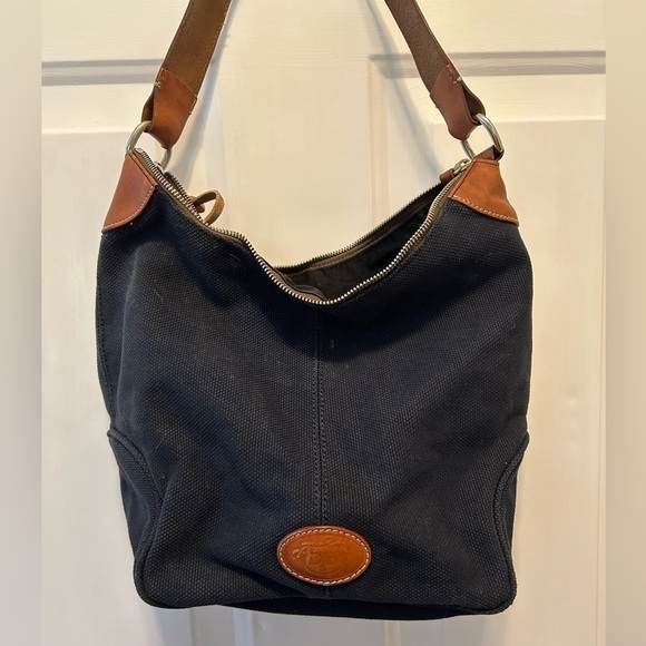 Dooney & Bourke | Bags | Dooney Bourke Denim Tan Leather Shoulder Bag ...